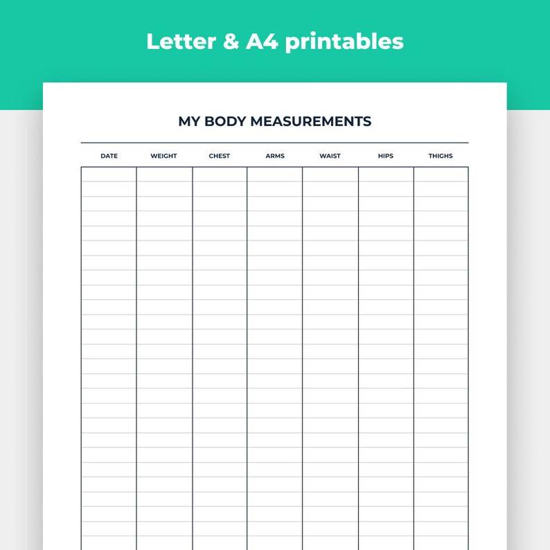 Simple Body Measurement Progress and Goal Tracker, Daily Weekly Monthly ...