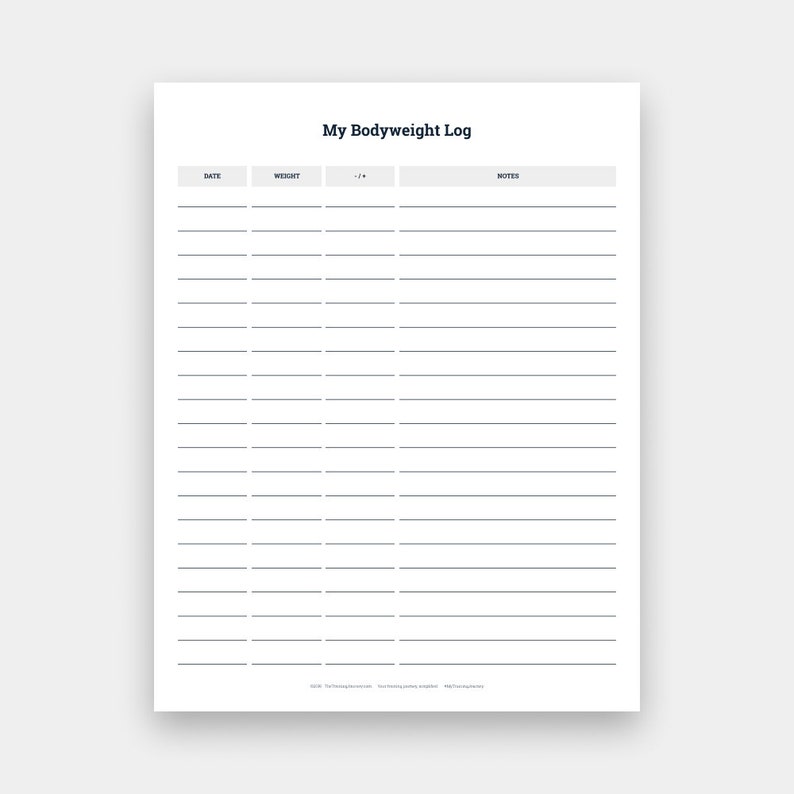 Personal Bodyweight Log With Clean and Simple Lined Layout, Weight Loss ...