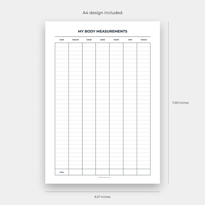 Simple Body Measurement Progress and Goal Tracker, Daily Weekly Monthly ...