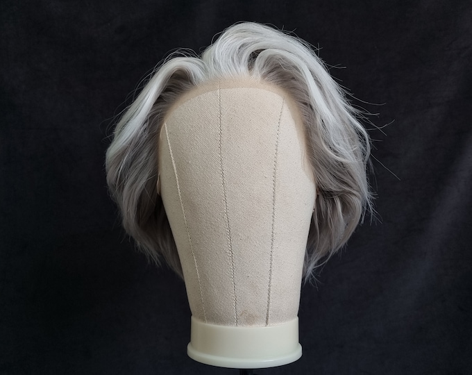 Men's Silver Gray With Off-black Brushed Back Style Wig. Short ...