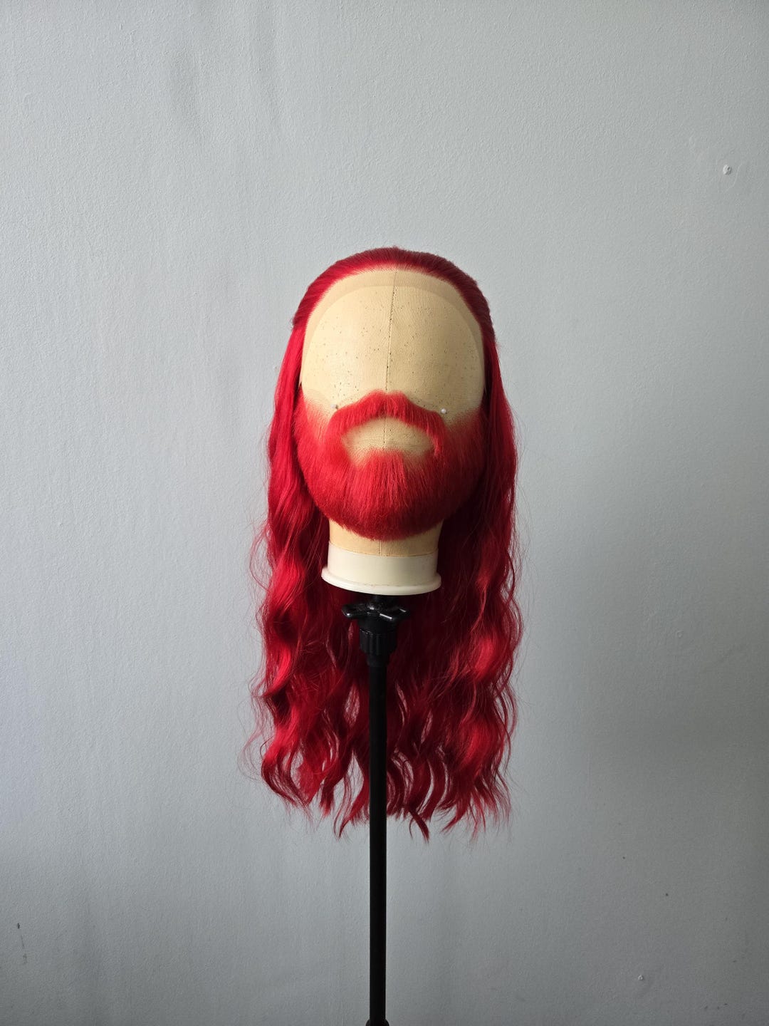 Set of Bright Red Wig and Fake Beard and Moustache - Etsy
