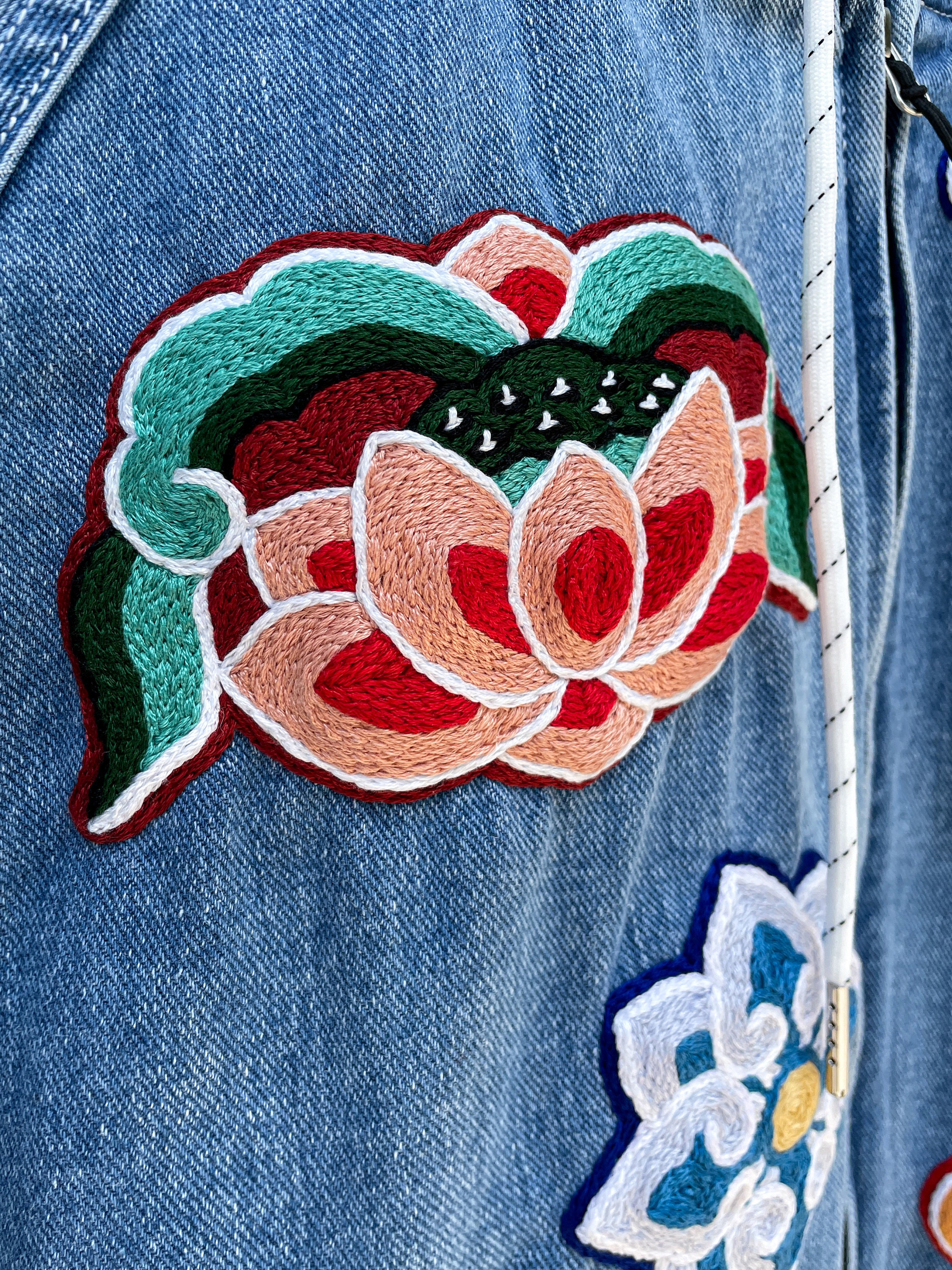 Hand Embroidered Patches on Jeans Jacket, Denim Jacket, Jeans Jacket ...