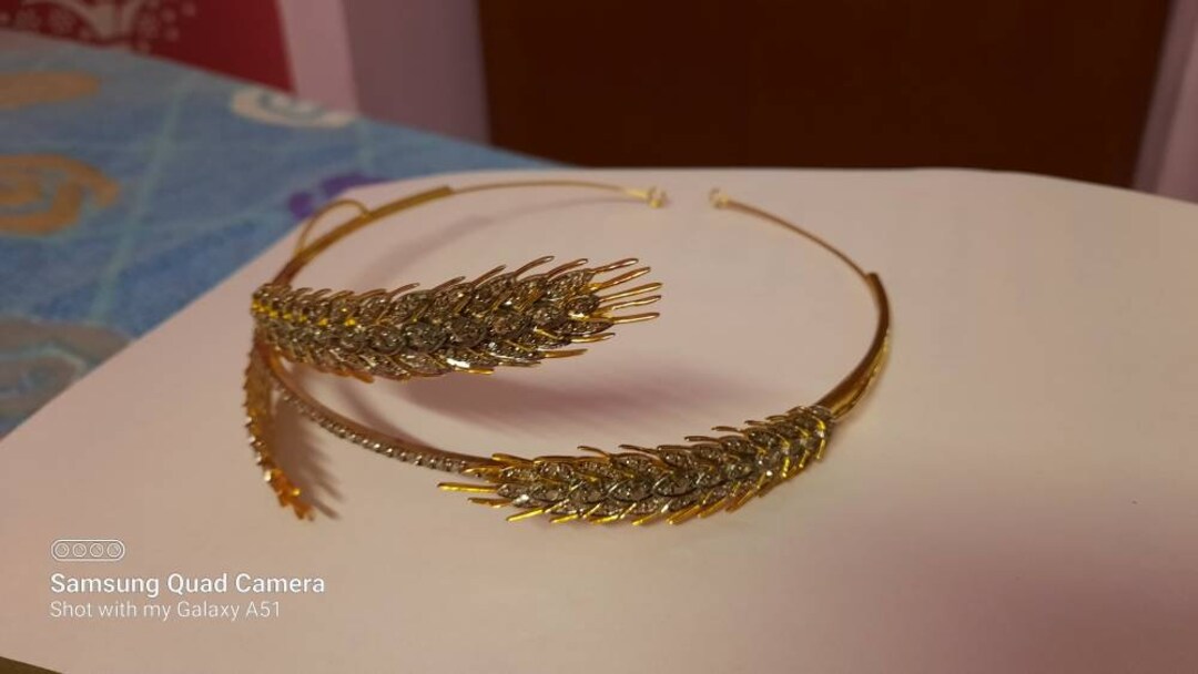 Wheat Tiara Crown With Victorian Diamond, Sterling Silver 925 - Etsy