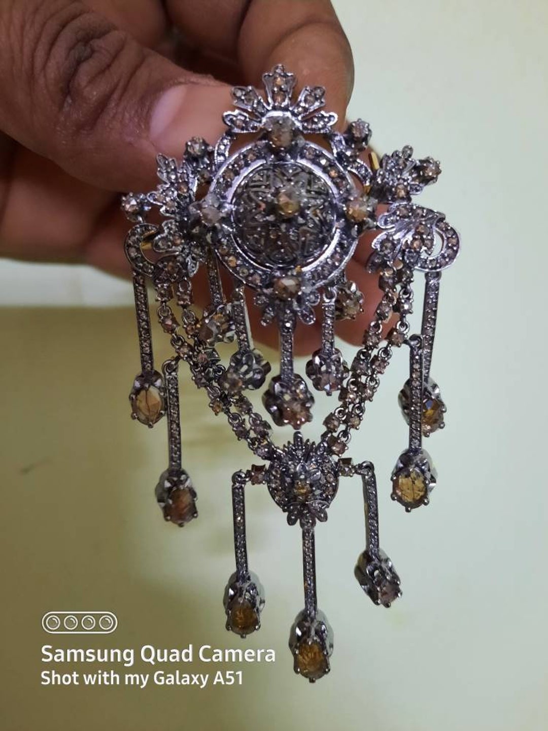 Antique Brooch & Pendant With Natural Victorian Diamond, 925 Sterling ...