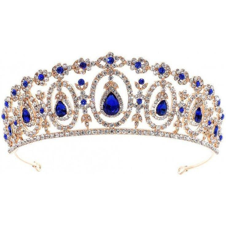 925 Sterling Silver, American Diamond & Blue Sapphire Weddings Tiara ...