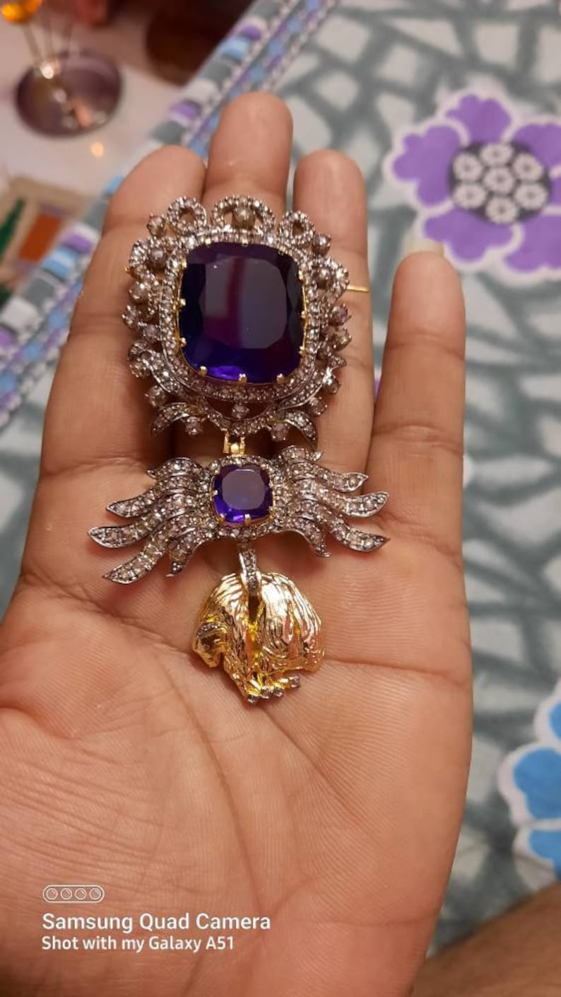 Antique Brooch With Natural Victorian Diamond, 925 Sterling Silver ...