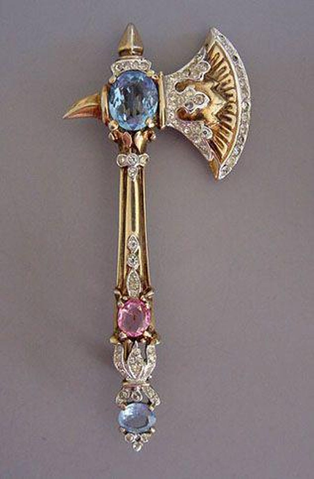 Antique Handmade AXE Brooch With American Diamonds, Sterling Silver 925 ...