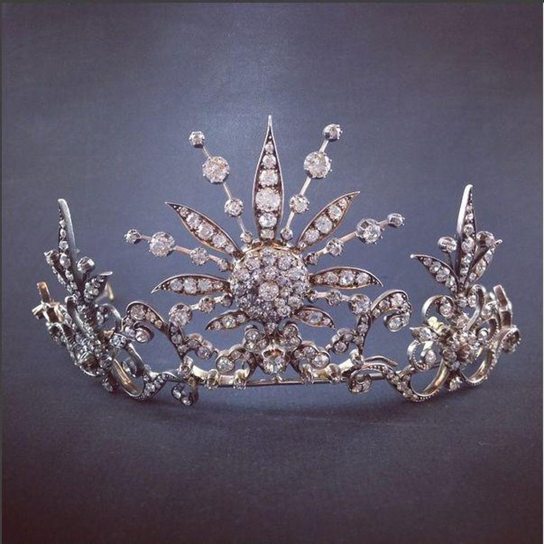 925 Sterling Silver, Antique Sun Tiara With American Diamonds. (wedding ...