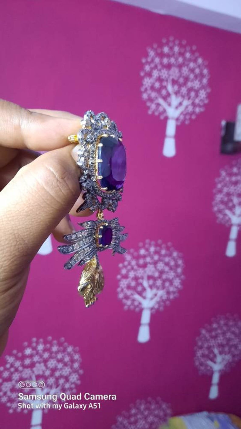 Antique Brooch With Natural Victorian Diamond, 925 Sterling Silver ...