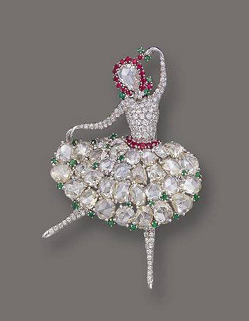 Dancing Doll Brooch With Natural Victorian Rose Cut Diamonds, Emerald ...