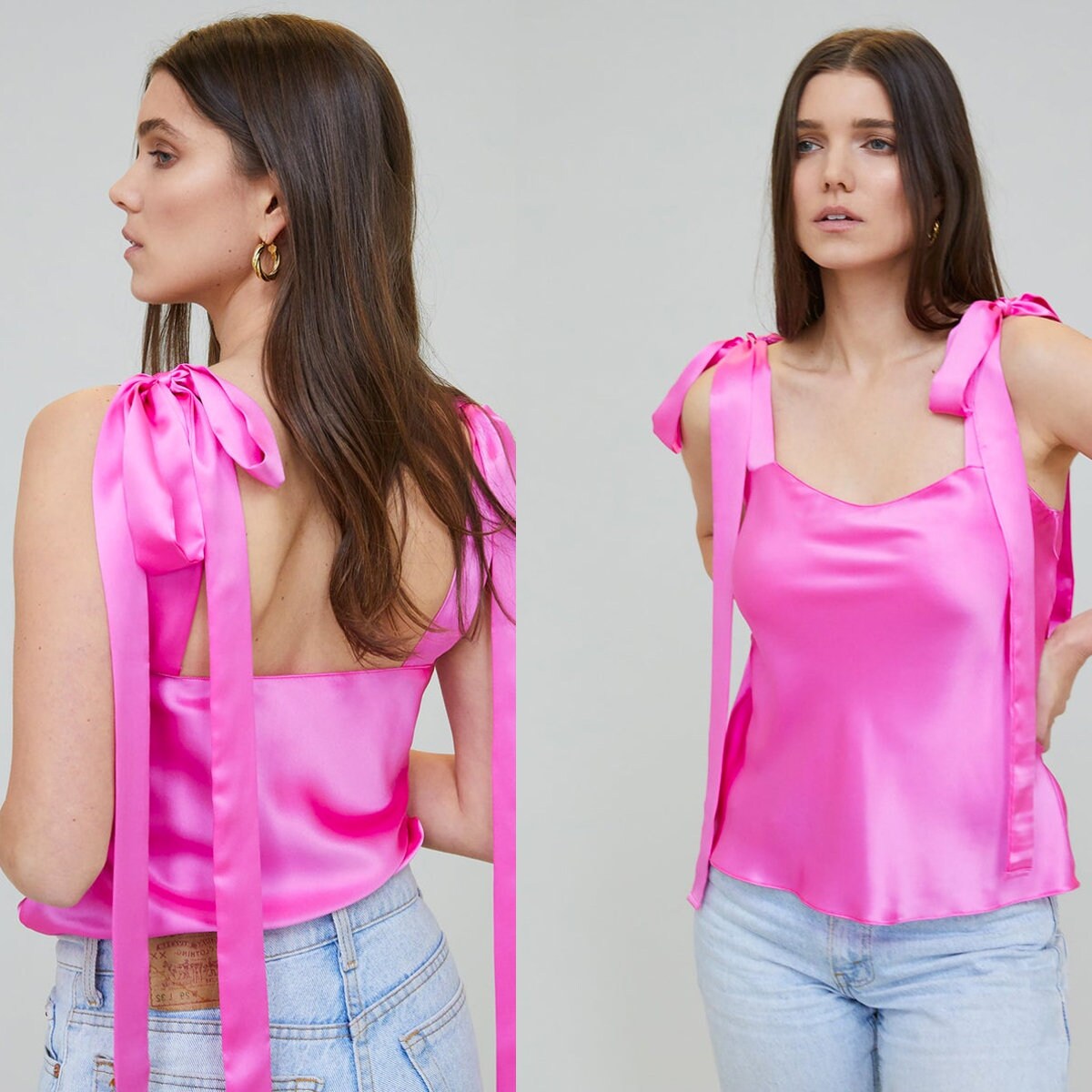 Pink Satin Silk Camisole Top 90s Inspired Camisole Camisole Tops For