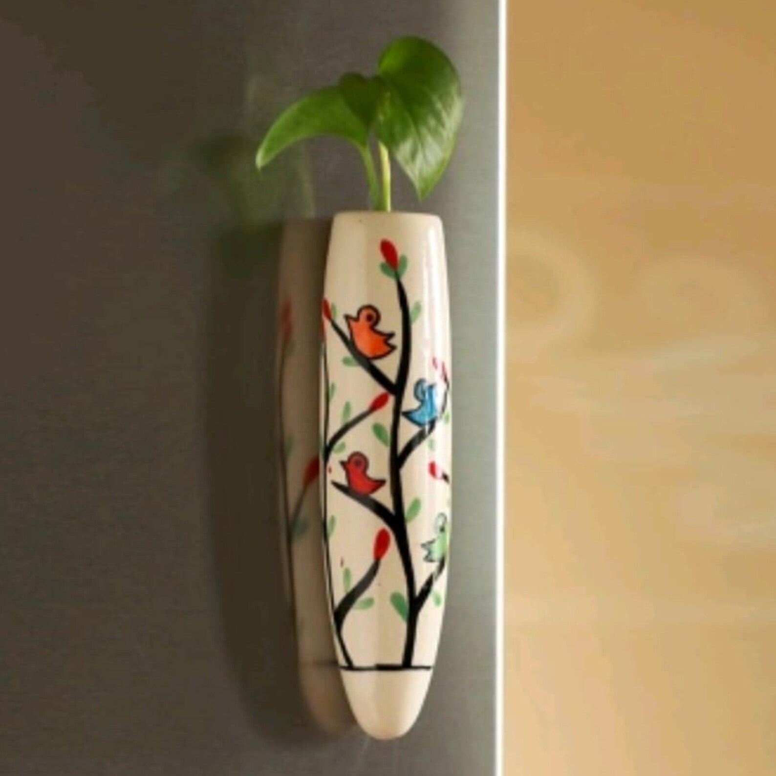 Hand-painted Ceramic Magnetic Vase: Bird Tree Design, Home Decor - Etsy