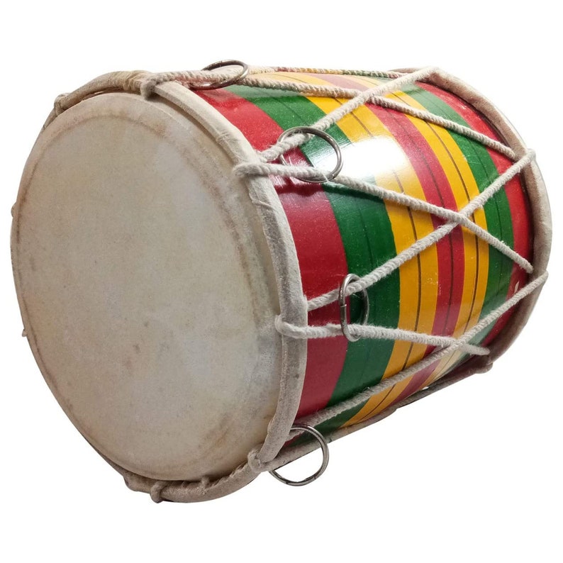 Multicolor Wooden Dholak Drum: Indian Folk Instrument (7.5 X 5 Inches ...