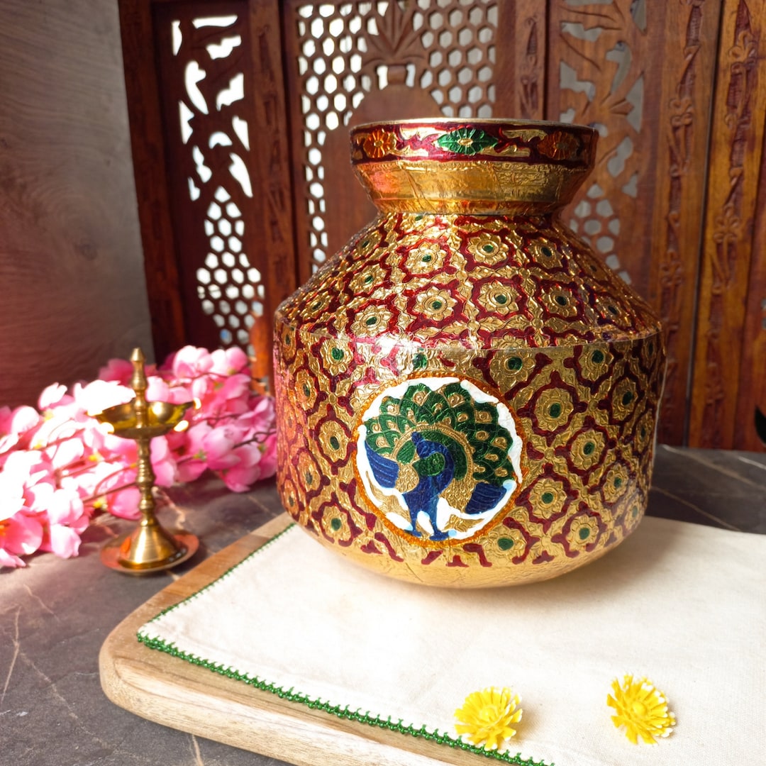 Meenakari Artwork Stainless Steel Kalash: Indian Decorative Pot (21.5 X ...