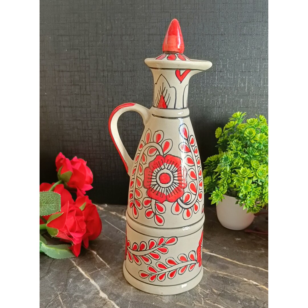 Hand Painted Ceramic Oil Dispenser: Floral Design, 25 OZ - Etsy