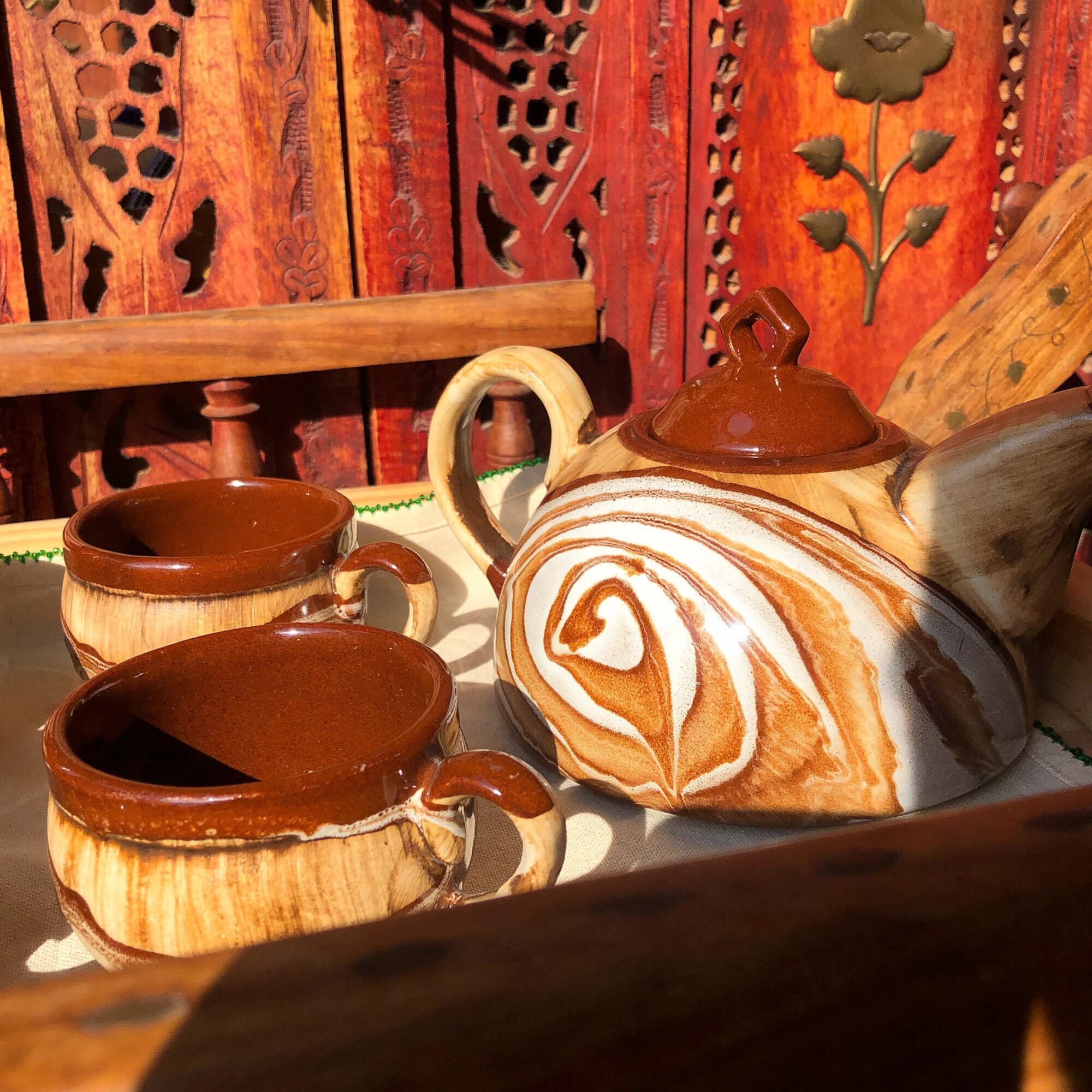 Handmade Ceramic Tea Set: Brown Teapot & Cups - India Meets India - Etsy