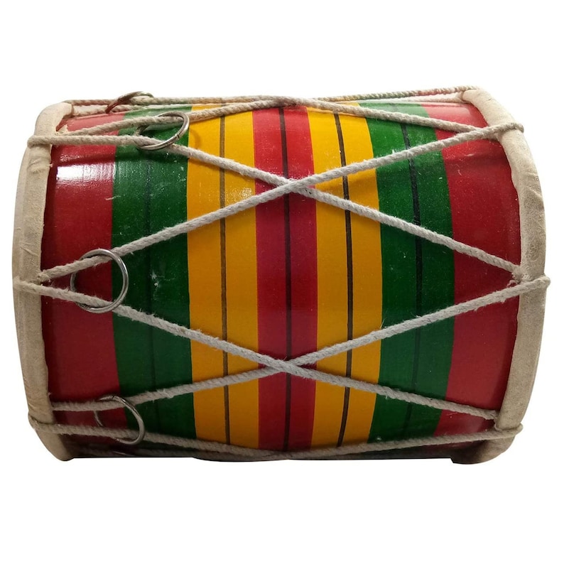 Multicolor Wooden Dholak Drum: Indian Folk Instrument (7.5 X 5 Inches ...