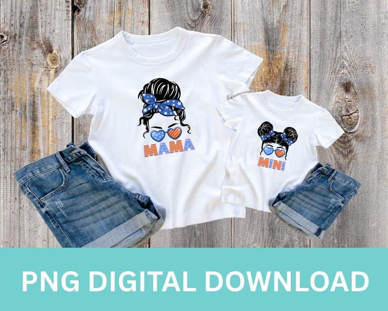 Mama & Mini Messy Bun Png-mommy and Me Png-4th of July Bundle-usa Mama ...