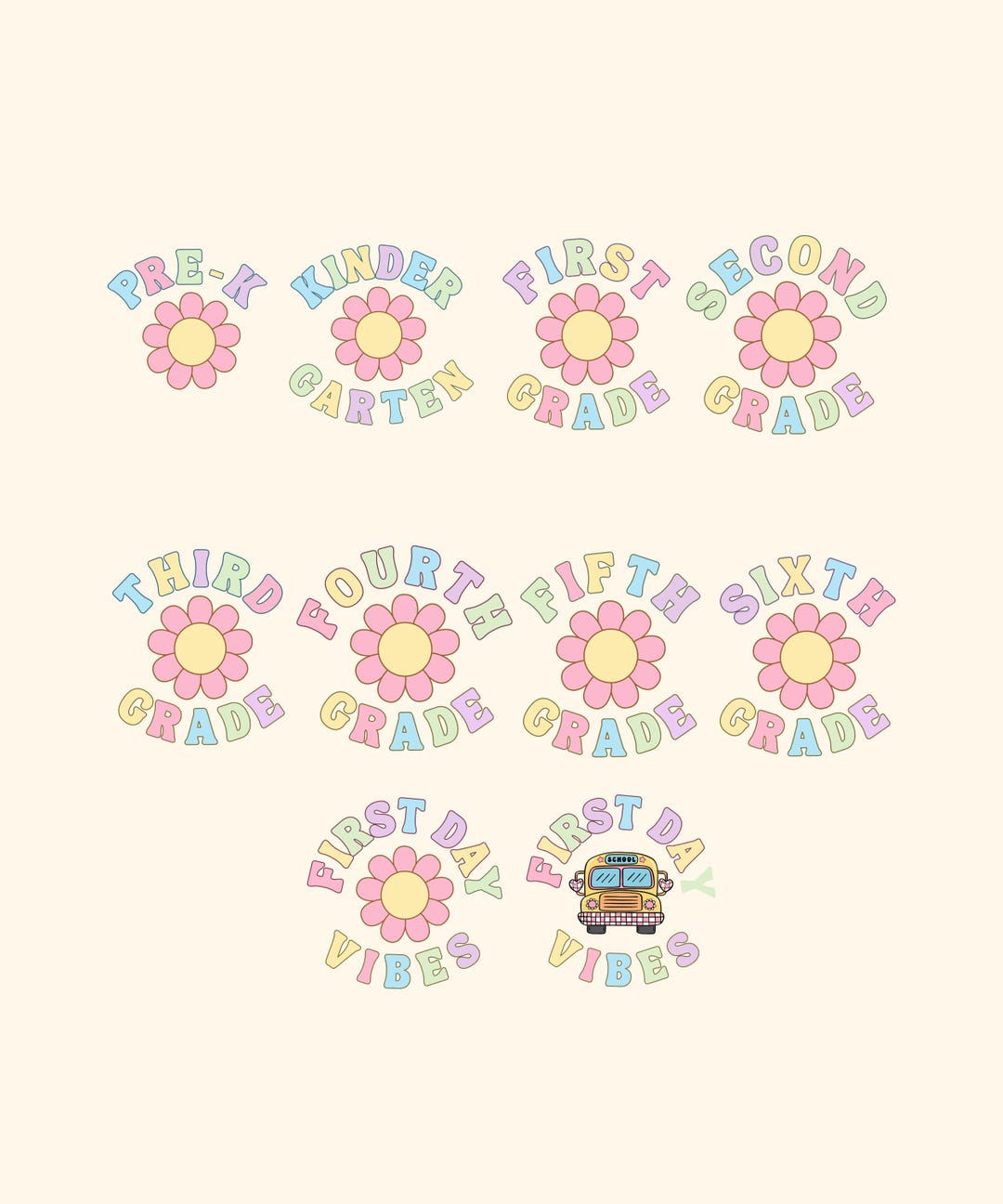 Retro Back to School PNG Bundle | Groovy Flower Grade Level Designs Pre ...