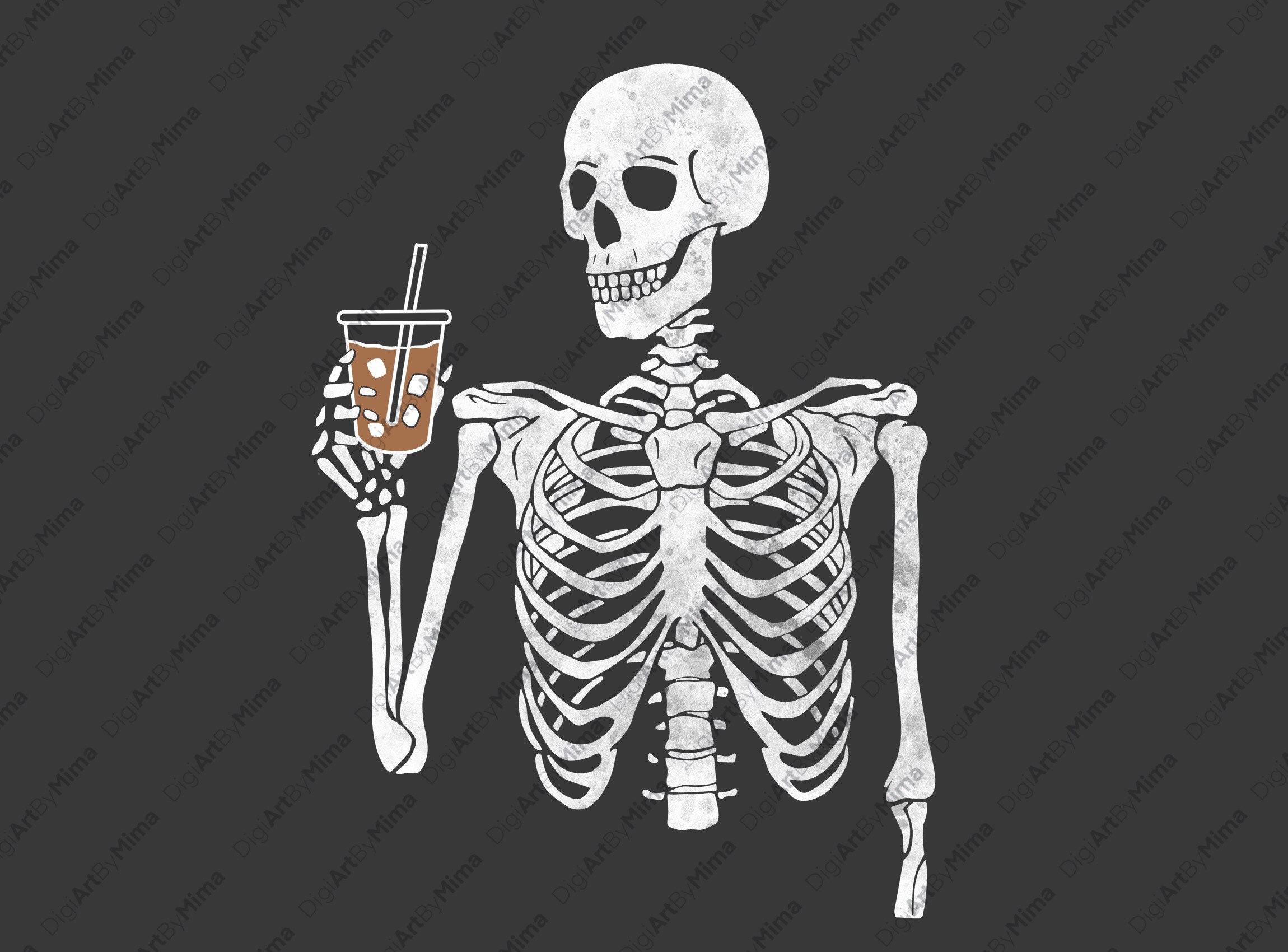 Skeleton Drinking Coffee, Spiced PNG, Digital Download, Sublimation ...