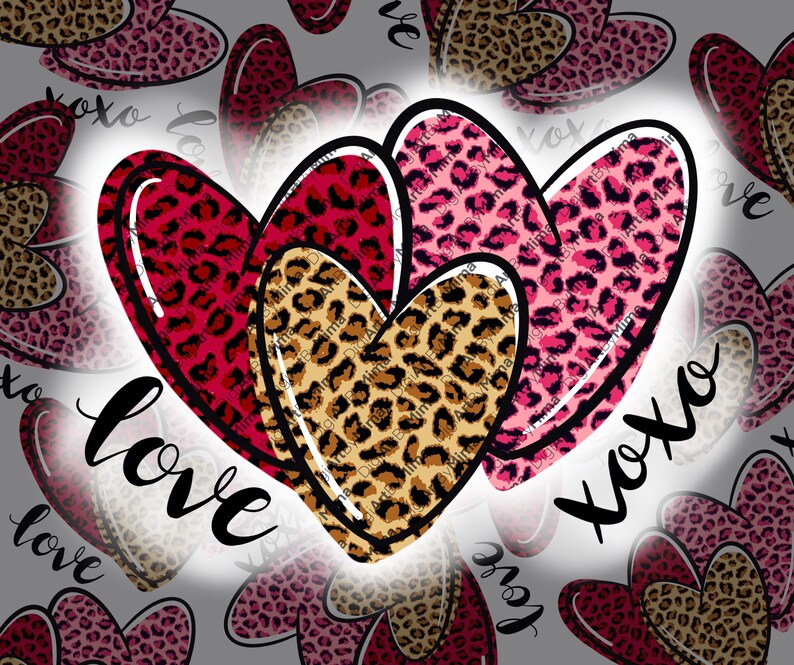Valentines Day LOVE XOXO Hearts Sublimation Download, Leopard Print ...