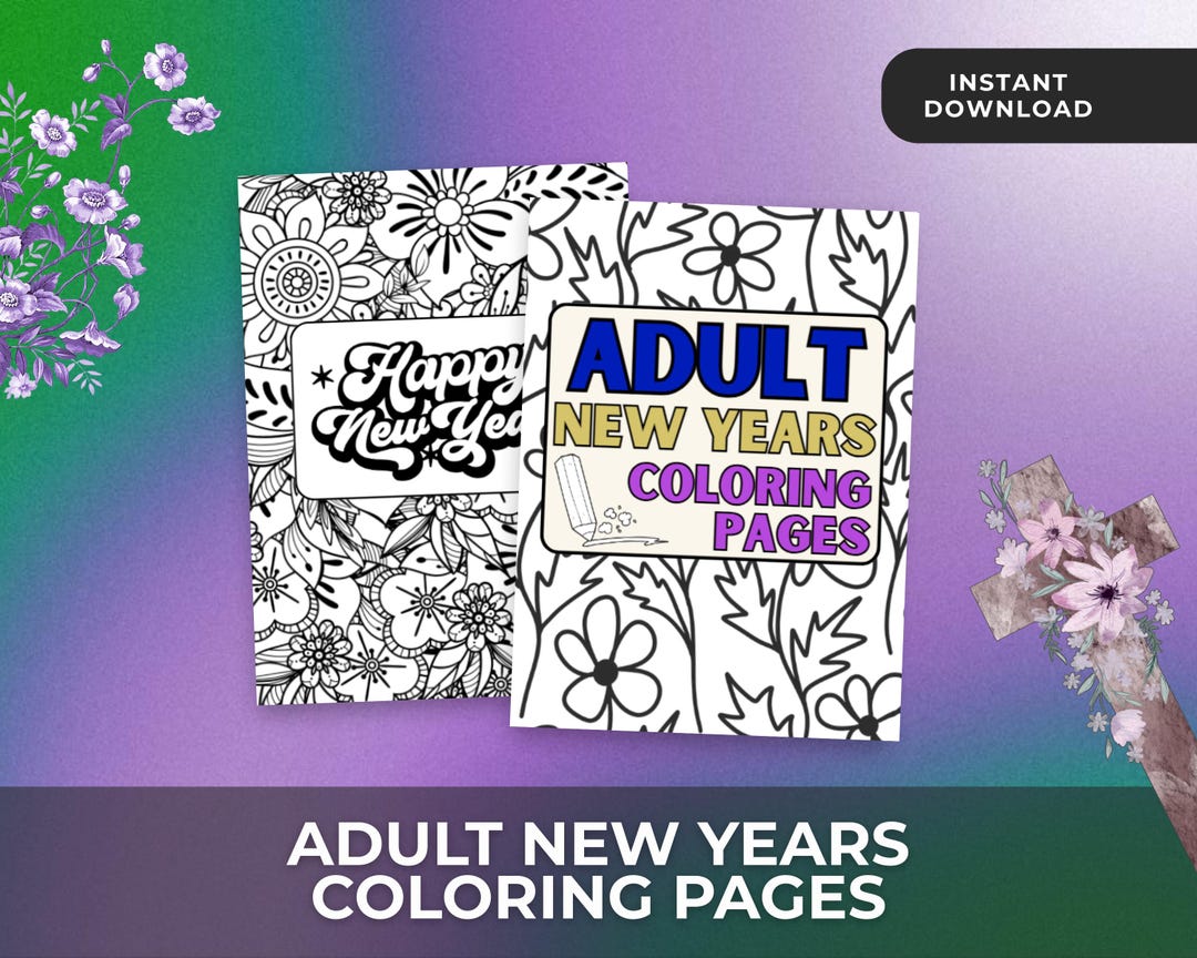 New Year Adult Coloring Pages | Instant Download | Printable Coloring ...