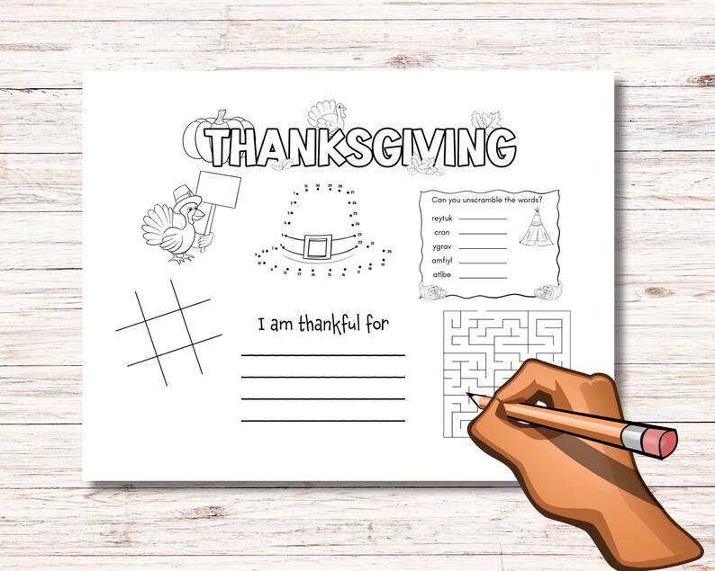Printable Thanksgiving Coloring and Game Placemat, Thanksgiving ...