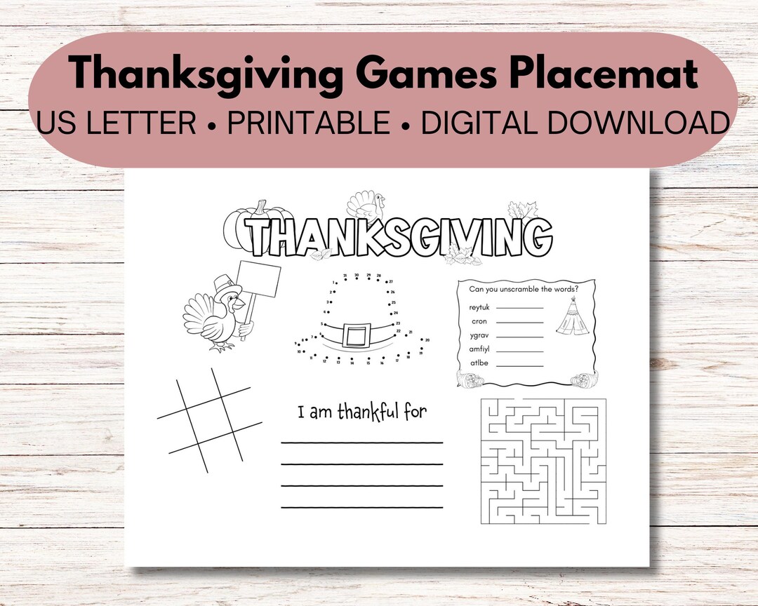 Printable Thanksgiving Coloring and Game Placemat, Thanksgiving ...