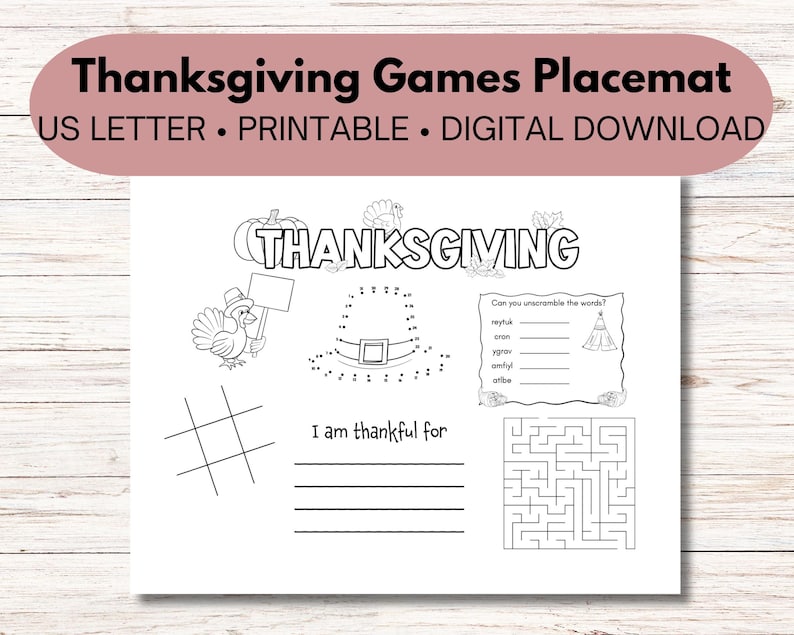 Printable Thanksgiving Coloring and Game Placemat, Thanksgiving ...