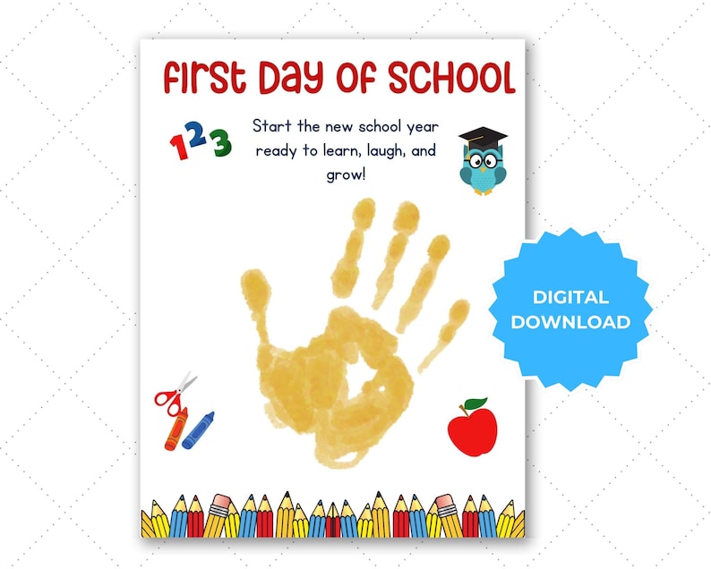 First Day of School Handprint Printable, Handprint Art, Handprint Craft ...