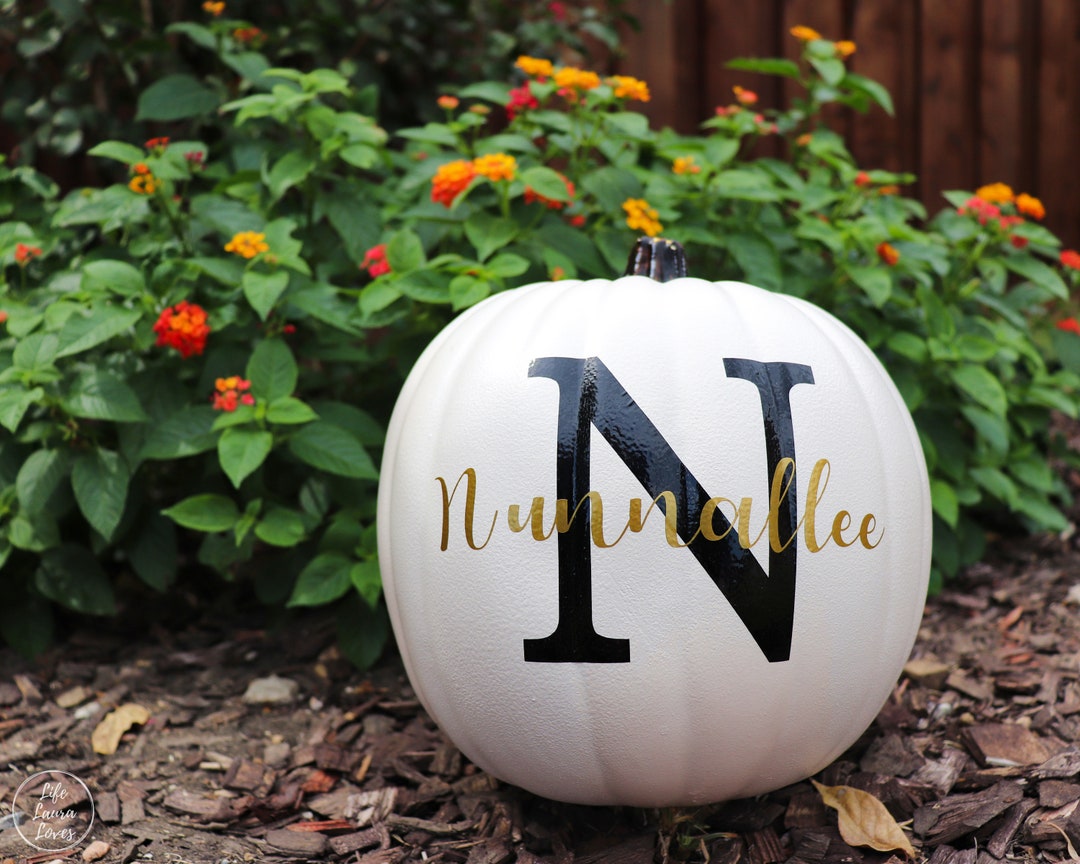 Pumpkin Monogram Decal With Last Name and Initial - Etsy