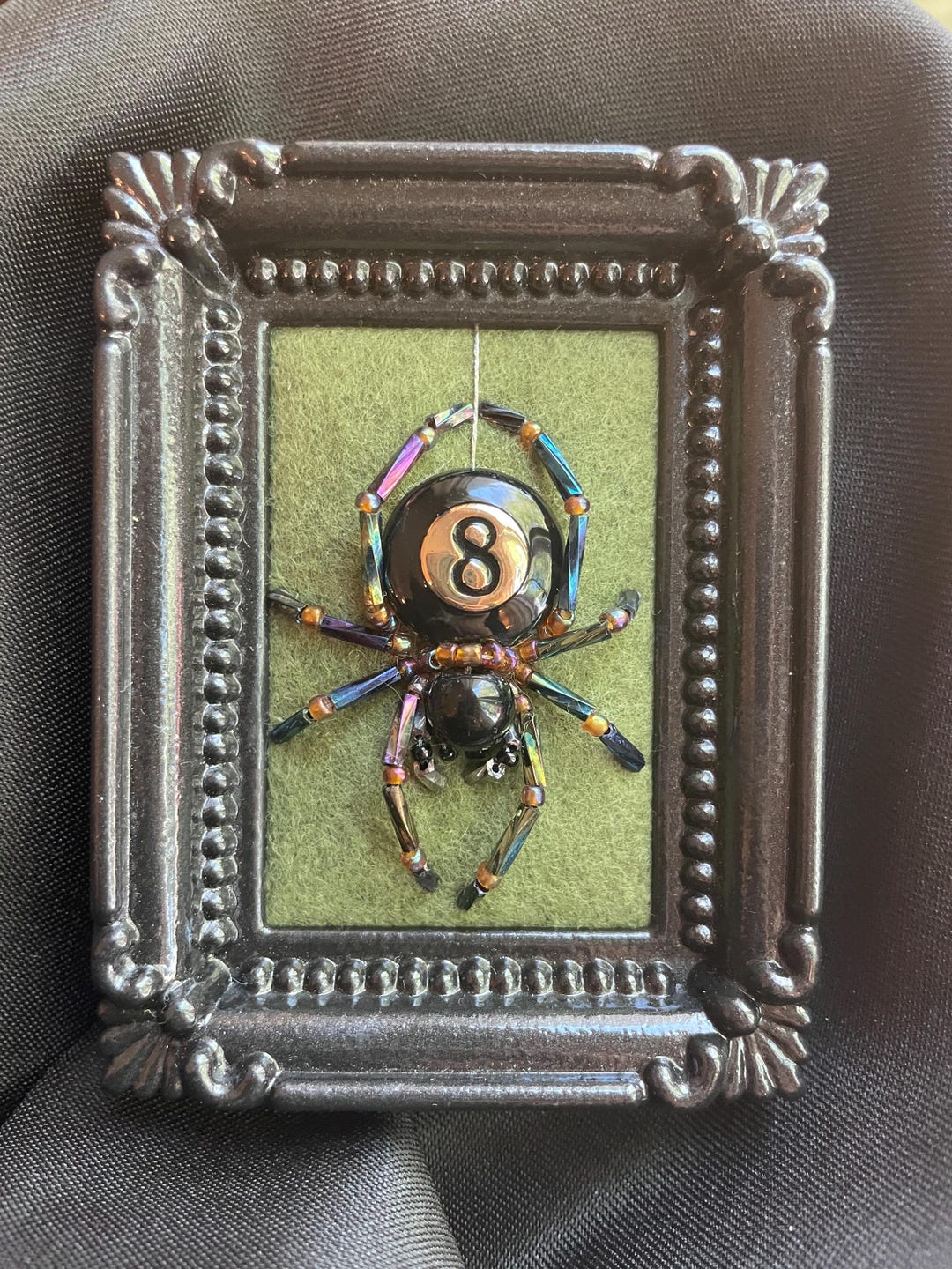 Eight-legged Luck – Beaded Spider With 8 Ball in Black Frame - Etsy