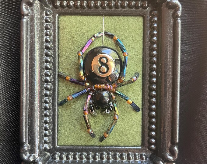 Eight-legged Luck – Beaded Spider With 8 Ball in Black Frame - Etsy