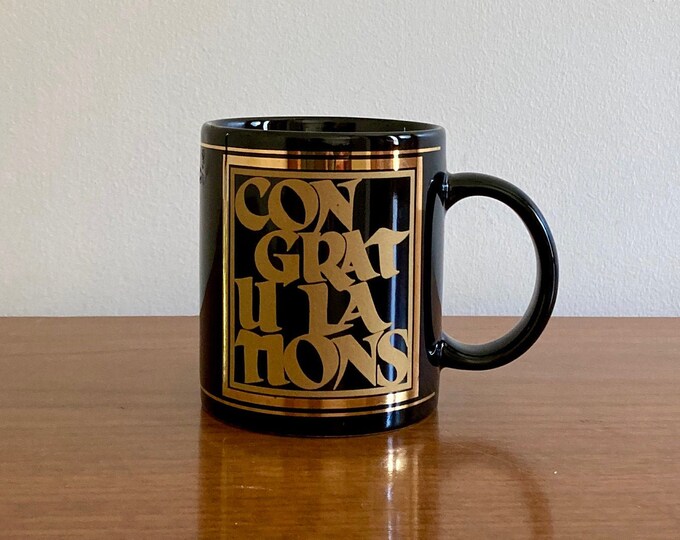 Congratulations Mug Retro 90s Black and Gold J.I.I. Coffee Mug Glam ...