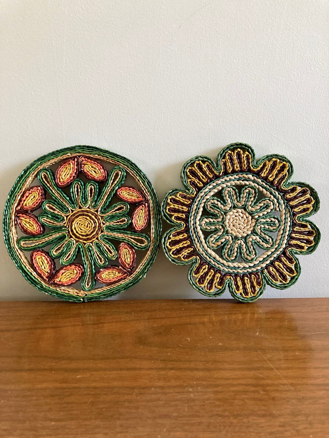 Set 2 Wicker Trivets Green and Orange Straw Trivets - Etsy