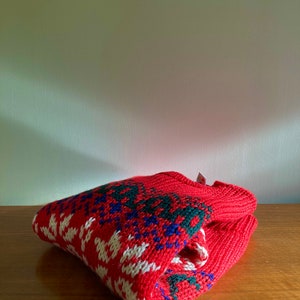 80s Handknit Ski Sweater Vintage 'fiori Blu' Hand Knit Pullover L Colourful Wool Sweater Retro ...