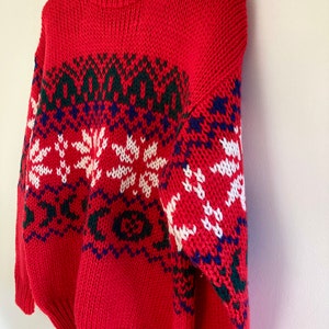 80s Handknit Ski Sweater Vintage 'fiori Blu' Hand Knit Pullover L Colourful Wool Sweater Retro ...