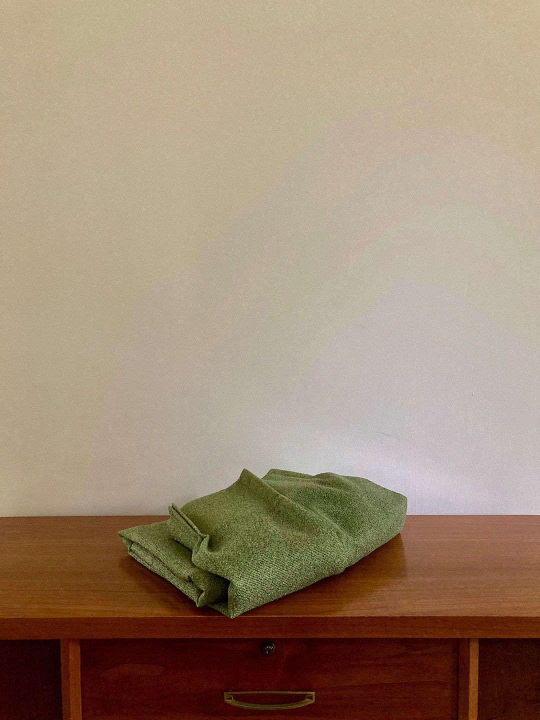 Cute Vintage Avocado Green Cafe Curtains MCM Pinch Pleat Kitchen Drapes ...