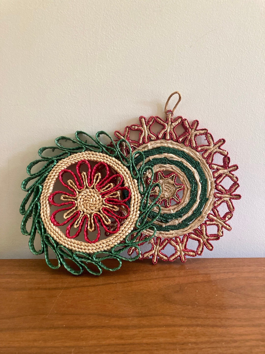 Vintage Straw Trivets: Colorful Woven Pot Holders, Set of 2 - Etsy