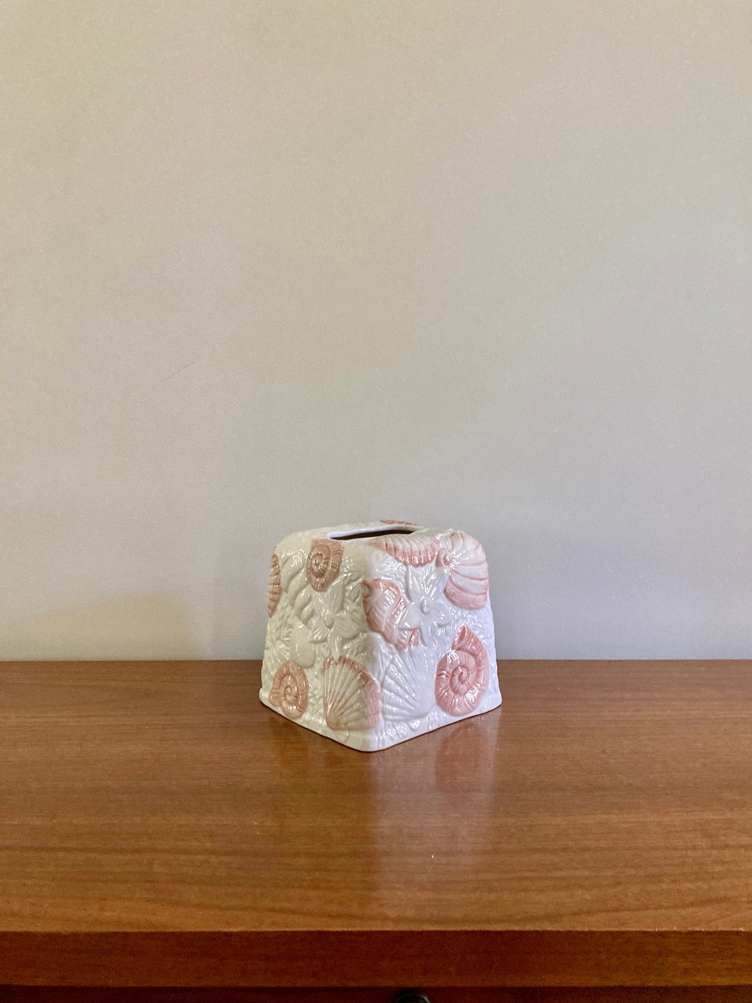 Hand Painted Sea Shells Porcelain Tissue Box Cover | Retro 80s90s ...