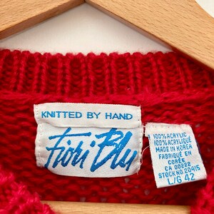 80s Handknit Ski Sweater Vintage 'fiori Blu' Hand Knit Pullover L Colourful Wool Sweater Retro ...