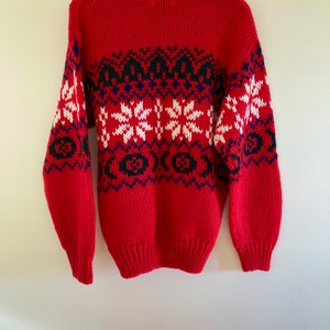 80s Handknit Ski Sweater Vintage 'fiori Blu' Hand Knit Pullover L Colourful Wool Sweater Retro ...