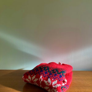 80s Handknit Ski Sweater Vintage 'fiori Blu' Hand Knit Pullover L Colourful Wool Sweater Retro ...