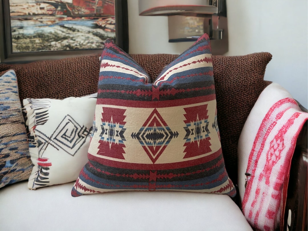 Southwest Pillow Cover I Aztec Decor Handmade Cotton Pillowcase Blue ...