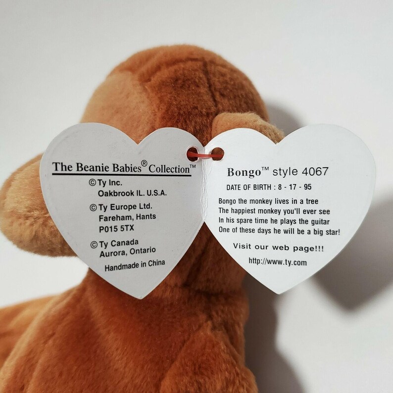 Vintage Ty BONGO Beanie Baby Monkey 1995 Plush Toy 9″ Stuffed Animal ...