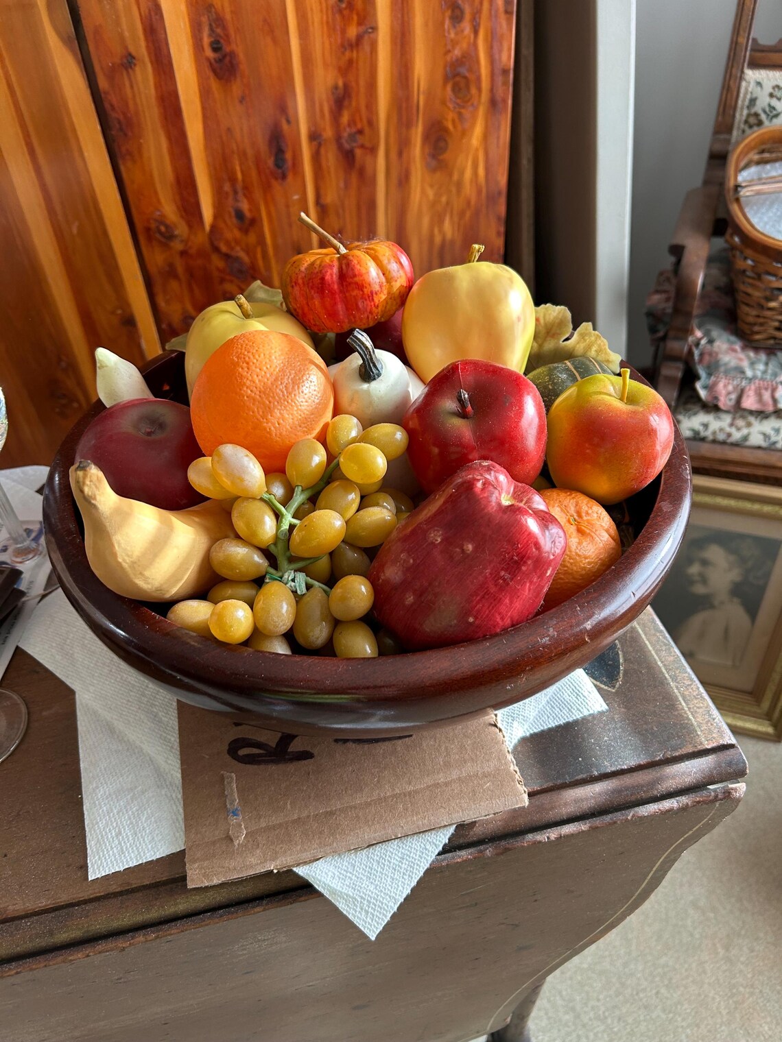 Old Wooden Bowl Filled With Fake Fruit - Etsy