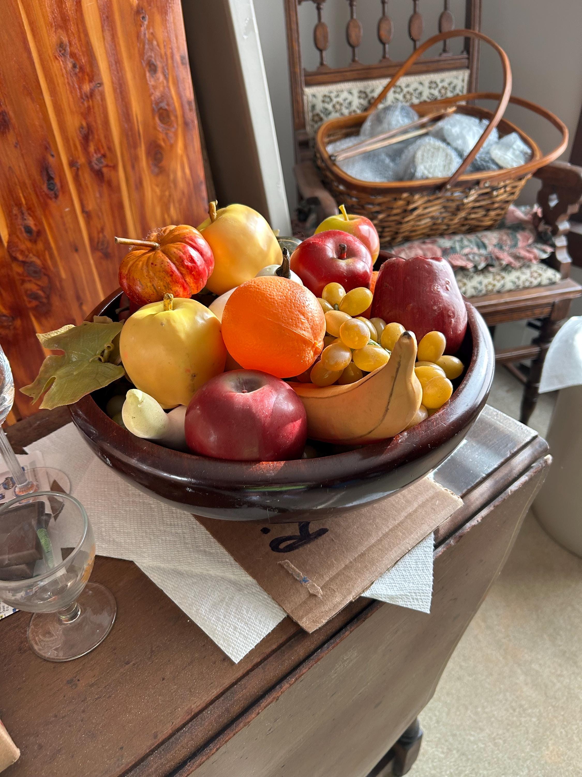 Old Wooden Bowl Filled With Fake Fruit - Etsy