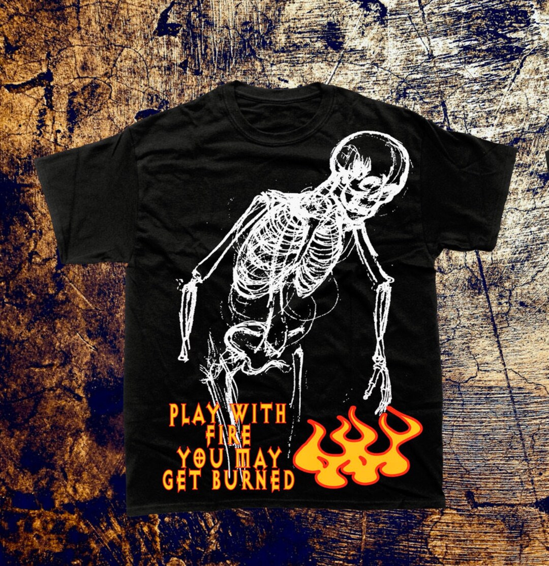 Skeleton Sketch Shirt Modern Goth, Rave Ready Skeleton on Fire Shirt ...