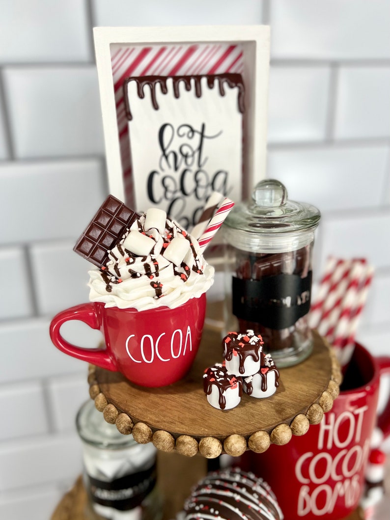 Hot Cocoa Bar Tiered Tray Decor Bundle: Faux Cocoa & Jars - Etsy