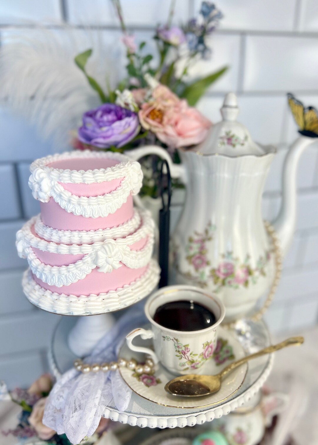 Faux Pink Vintage Cake | Fake Victorian Tiered Cake | Faux Cake | Photo ...